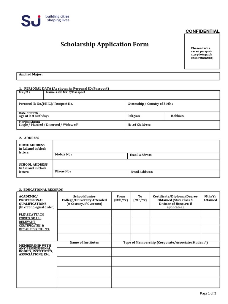 Scholarship Application Form Template | PDF