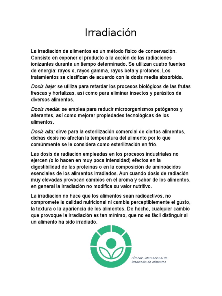Irradiación | PDF | Radiación | Alimentos