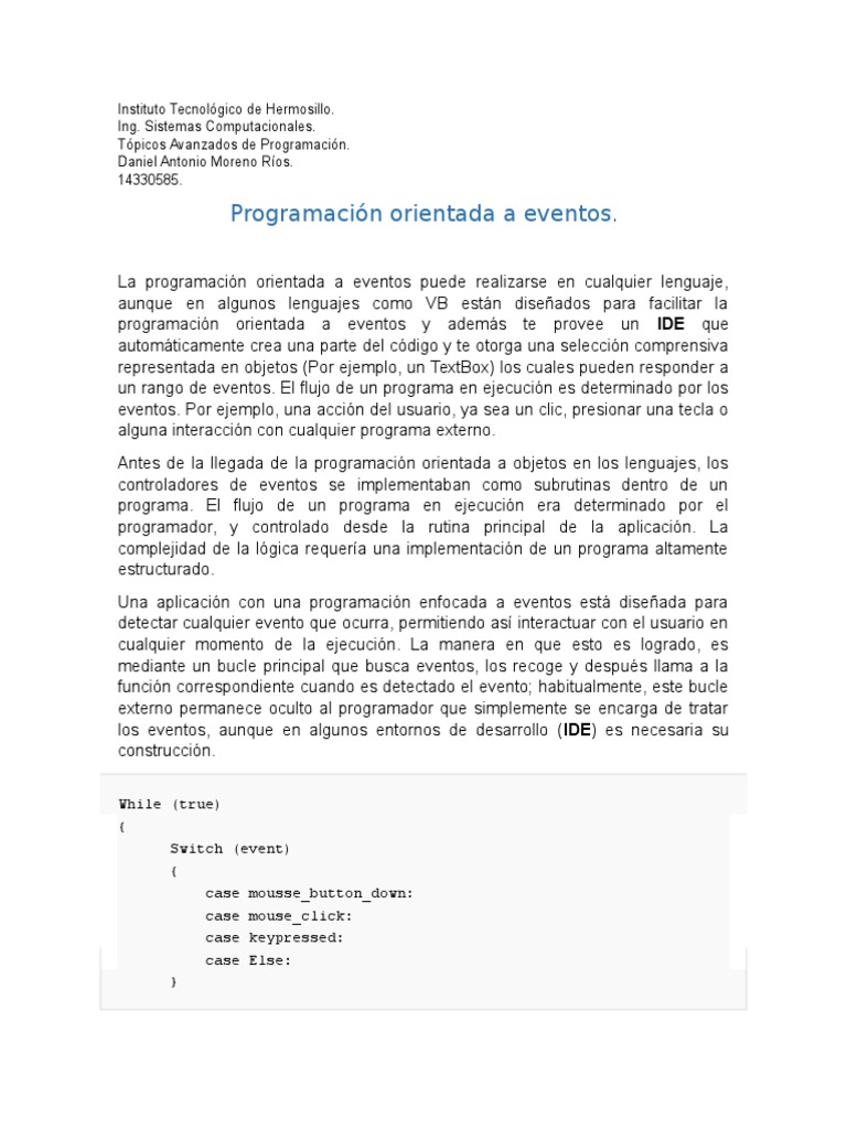 Programación Orientada A Eventos | PDF | Objeto (informática) | Programación de computadoras