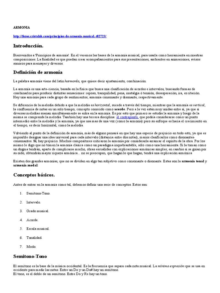 Principios de Armonía Musical Explicados | PDF | Escala (música ...