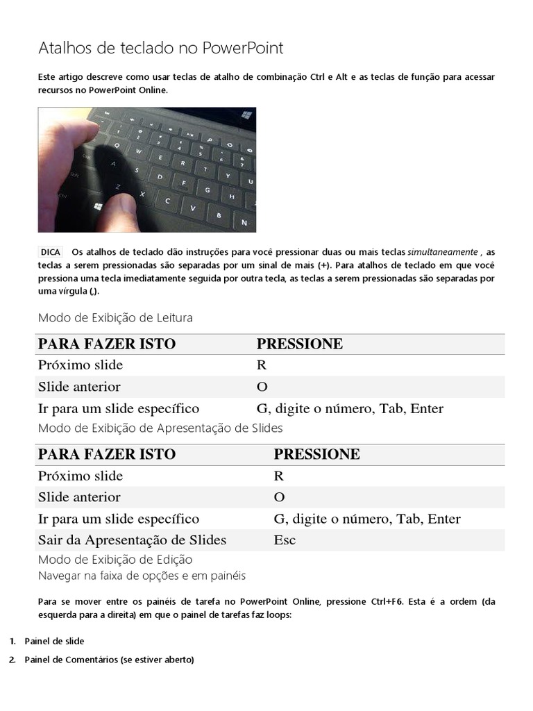 Atalhos de Teclado No PowerPoint | PDF | Atalho de teclado | Teclado de ...