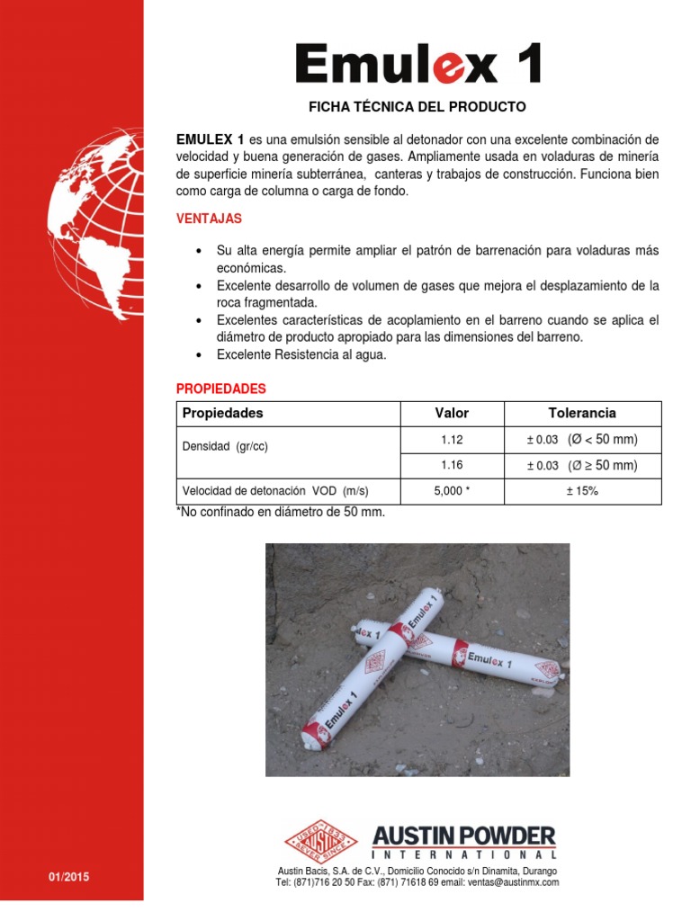 Emulsión Explosiva EMULEX 1: Ficha Técnica | PDF | Minería | Naturaleza
