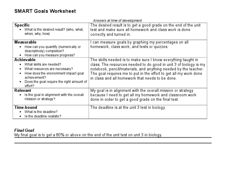 Smart Goals Unit 3 | PDF