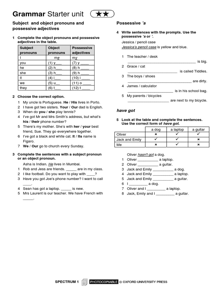 Spectrum TRD1 GV Starter 2 | PDF | Pronoun | Subject (Grammar)
