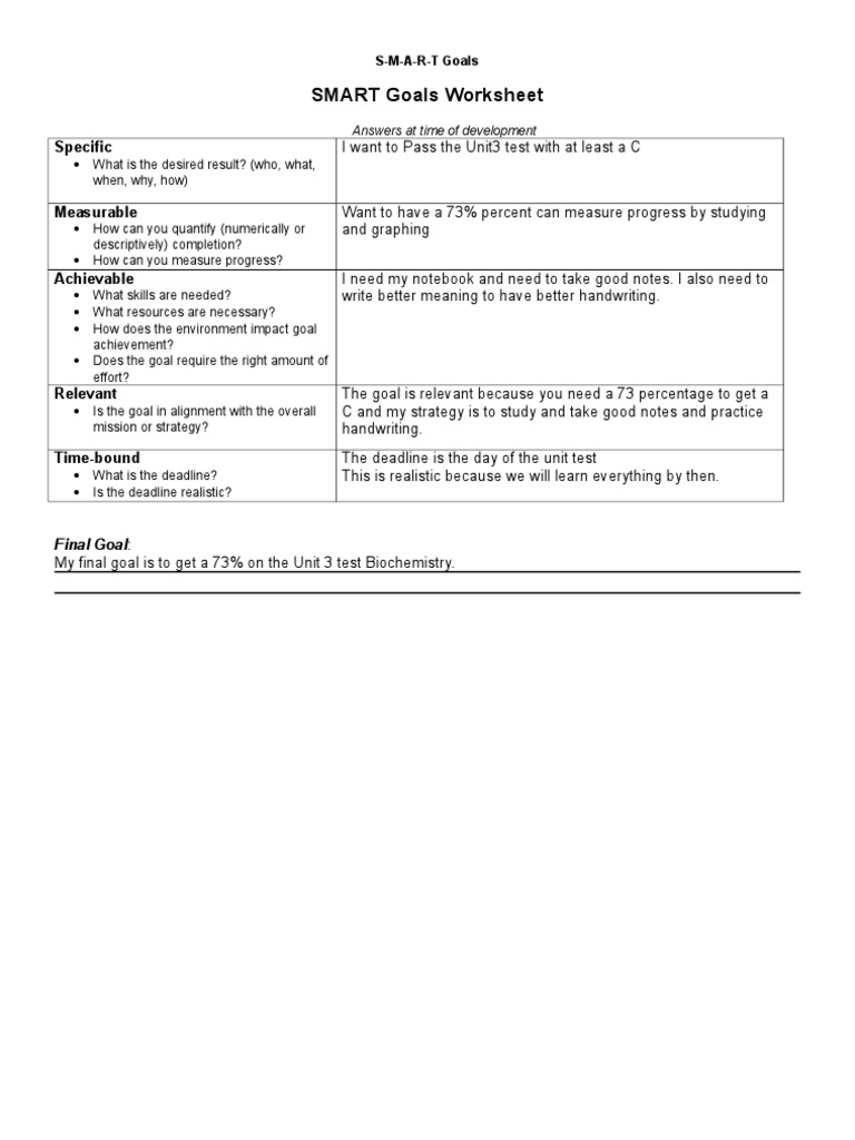 SMART Goals for Unit 3 Test Success | PDF | Career & Growth
