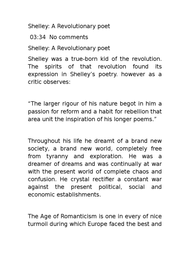 Shelly As Revolutionary Poet | PDF