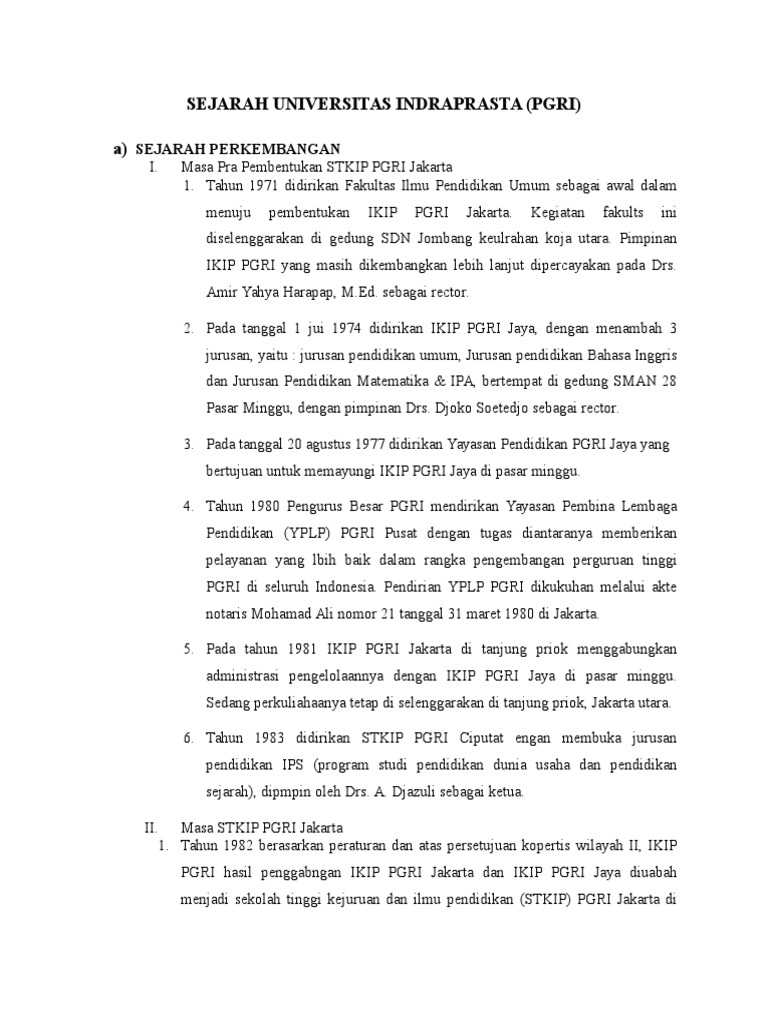 Sejarah Universitas Indraprasta .. | PDF