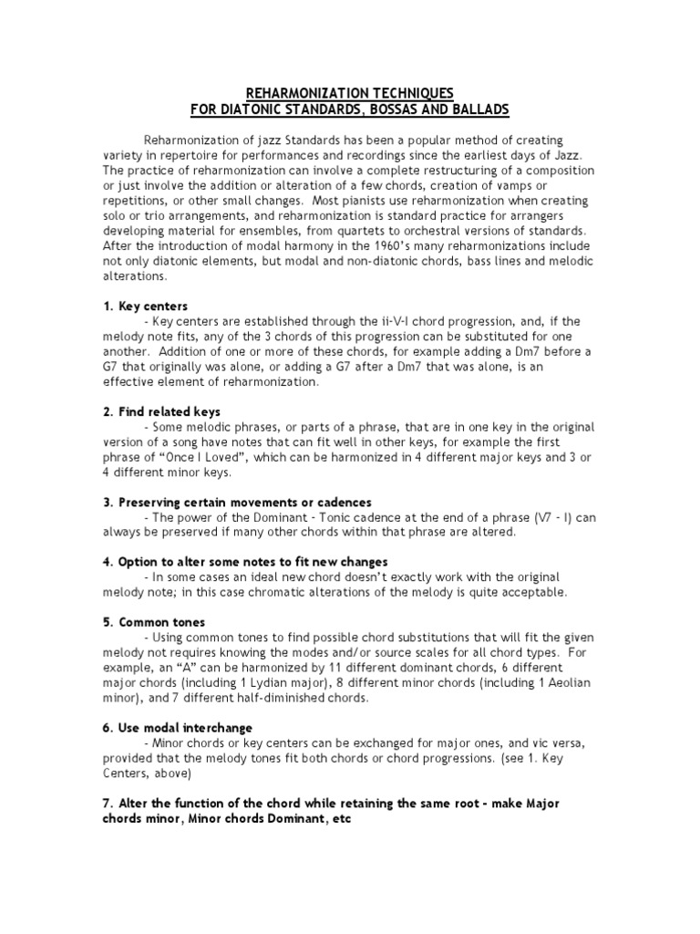 Reharmonization Techniques for Jazz Standards | PDF | Chord (Music ...