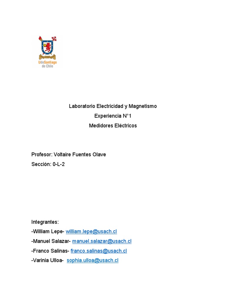 Laboratorio Electricidad Y Magnetismo 1 Usach Pdf Corriente