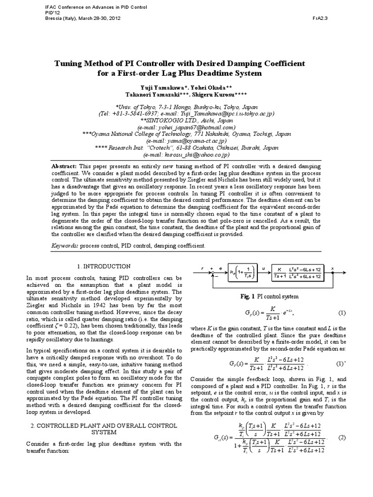 Tuning Method of PI Controller With Desired Damping Coefficient For A ...