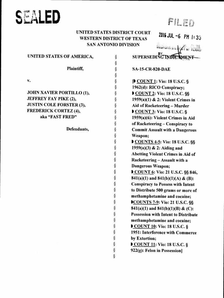 Bandidos RICO Superseding Indictment | PDF | Racket (Crime) | Robbery