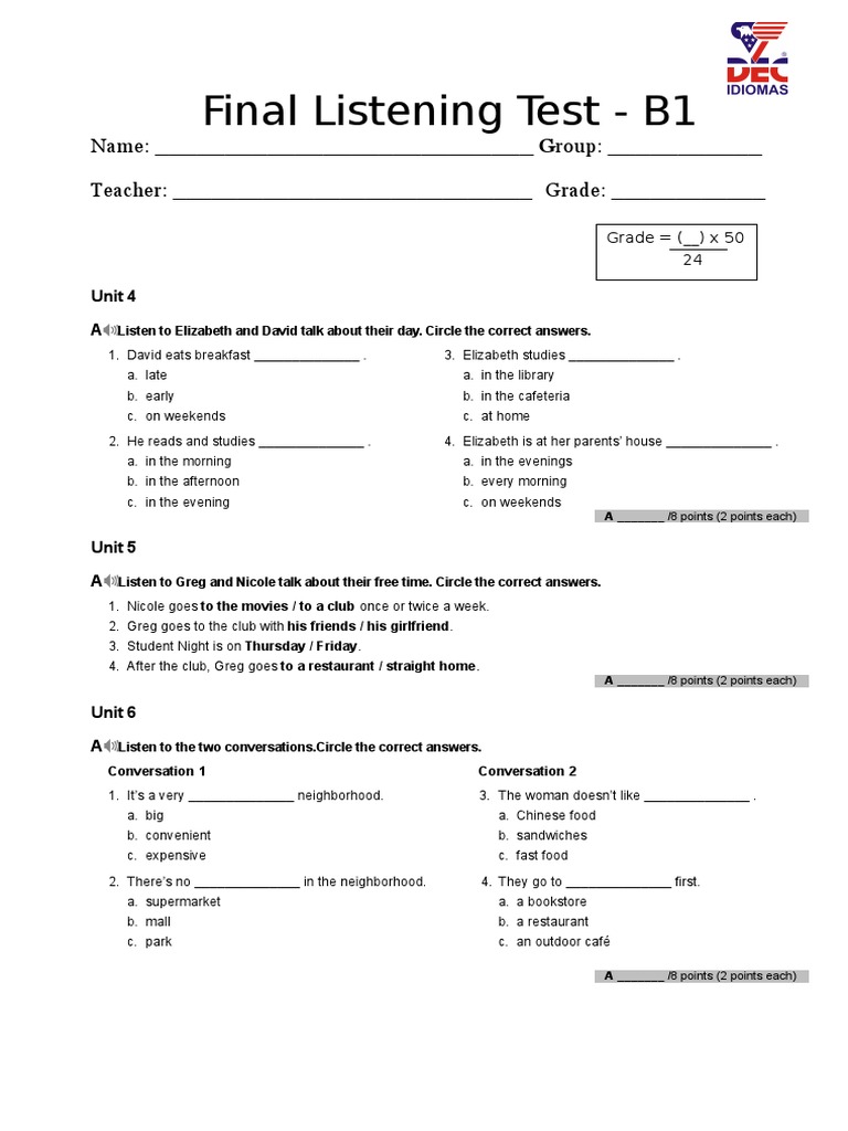 Final Listening Test - B1 | PDF