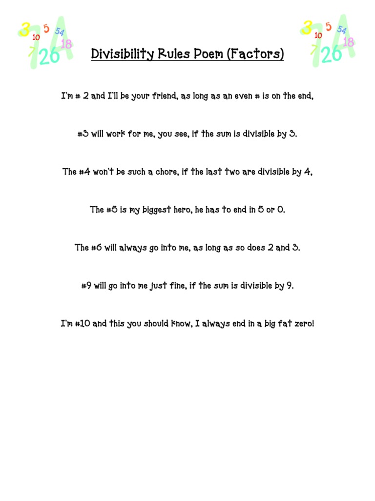 Divisibility Rules Poem | PDF