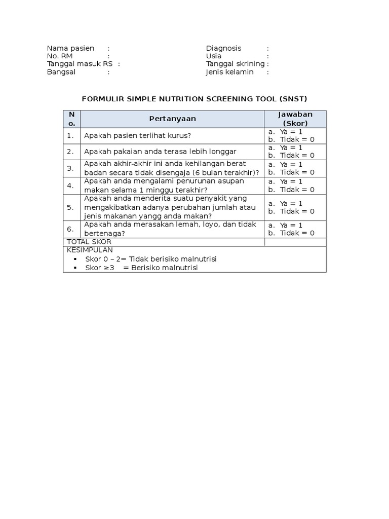 Form SNST | PDF | Kesehatan Holistik