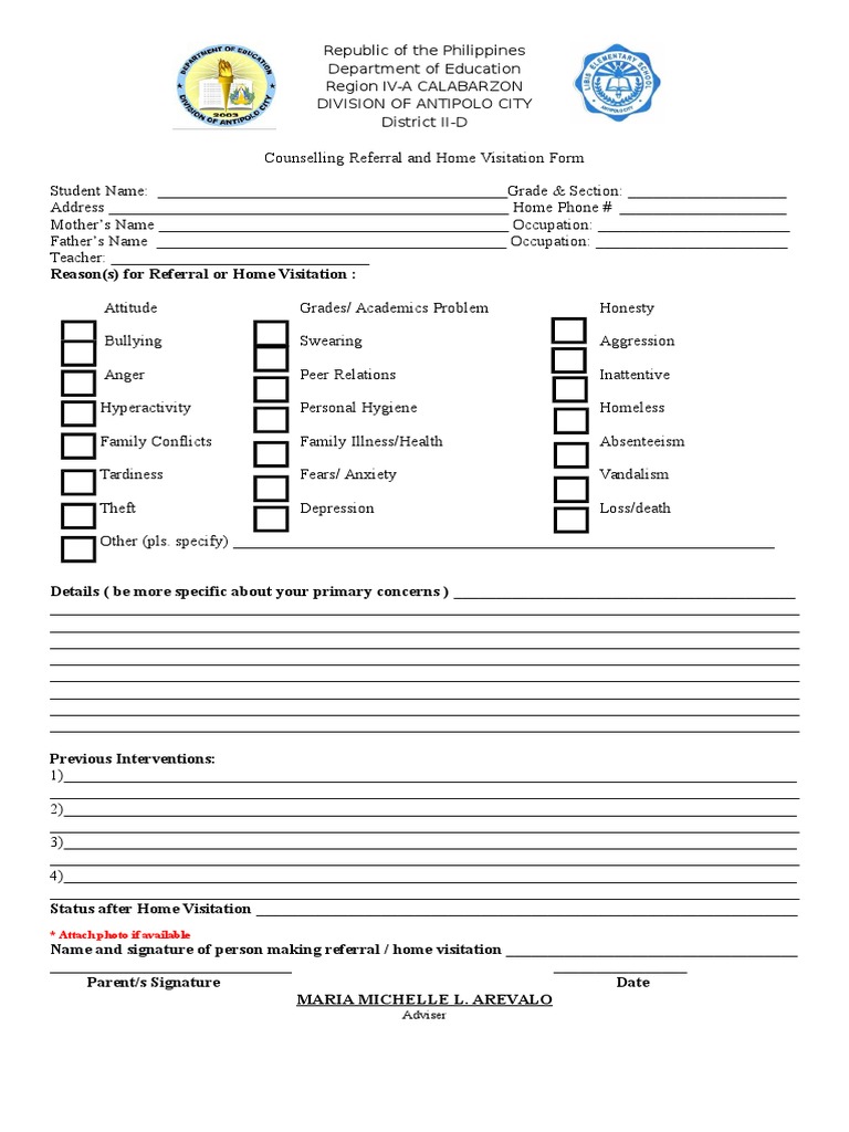 Home Visit Slip (Blank) | PDF