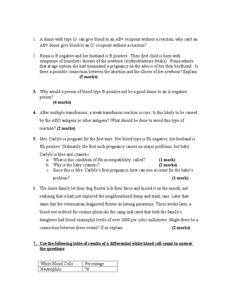 Blood Revision Questions | PDF