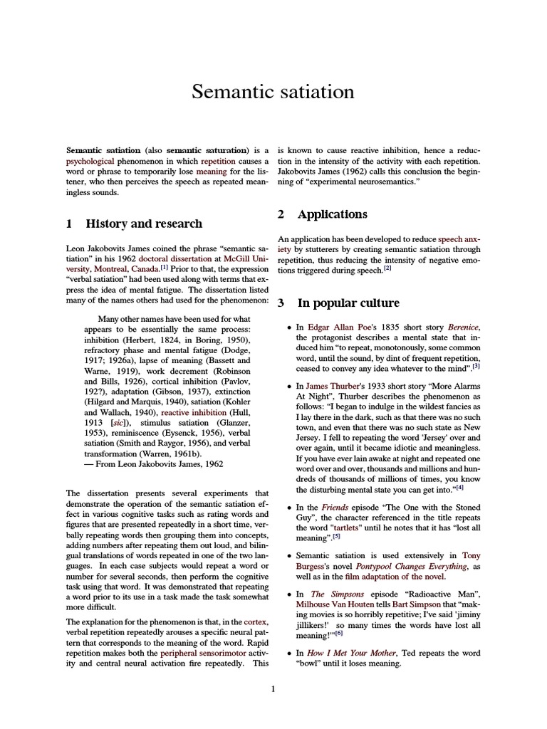 Semantic Satiation | PDF | Cognitive Science | Semantics