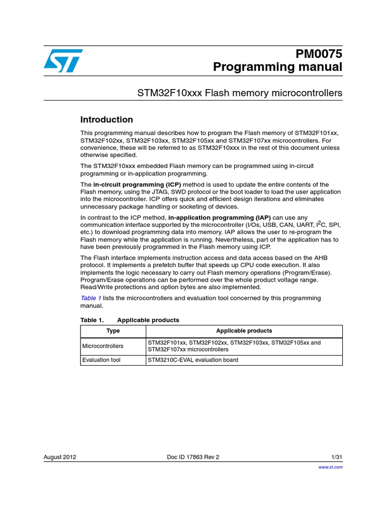 STM32F10xx Flash Programming Manual | PDF | Flash Memory | Computer Data Storage