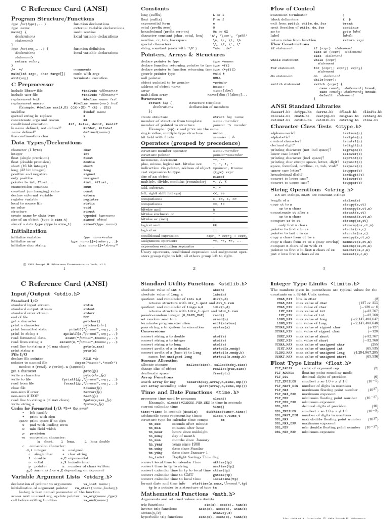 Cartao Referência C (ANSI) | PDF | C (Programming Language) | Pointer ...