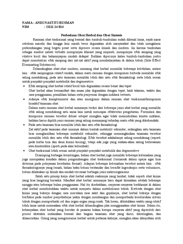 Perbedaan Obat Herbal Dan Obat Sintesis | PDF