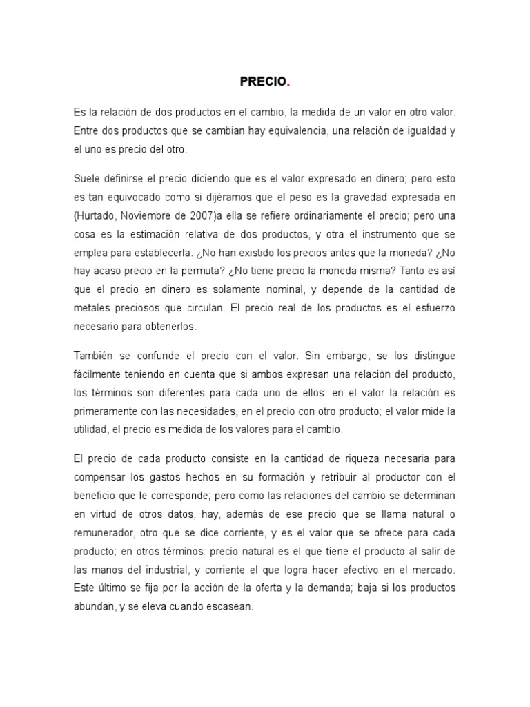 Tipos y características del precio en economía | PDF | Precios | Oferta ...
