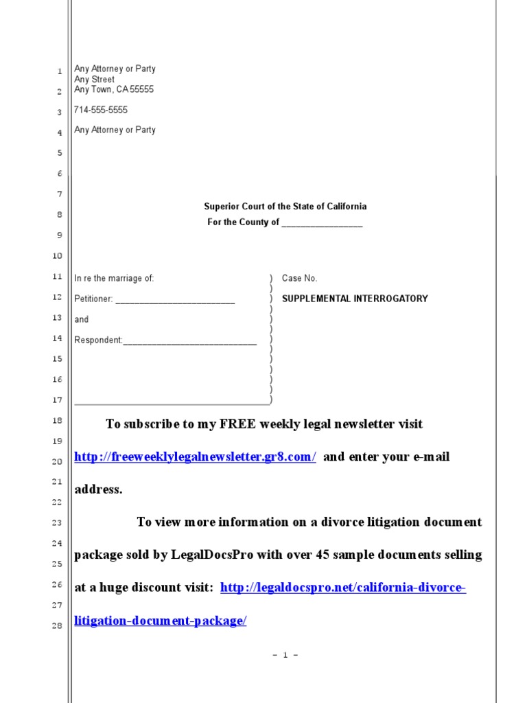 Sample Supplemental Discovery Request For California Divorce | PDF ...
