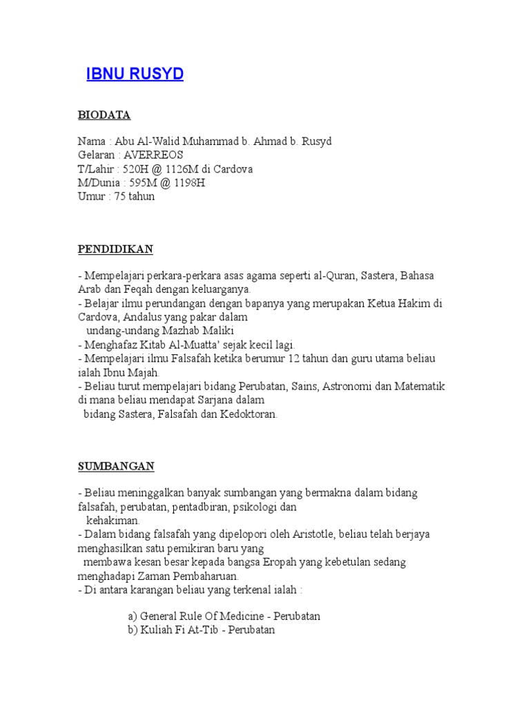 Biodata Ibnu Rusyd | PDF