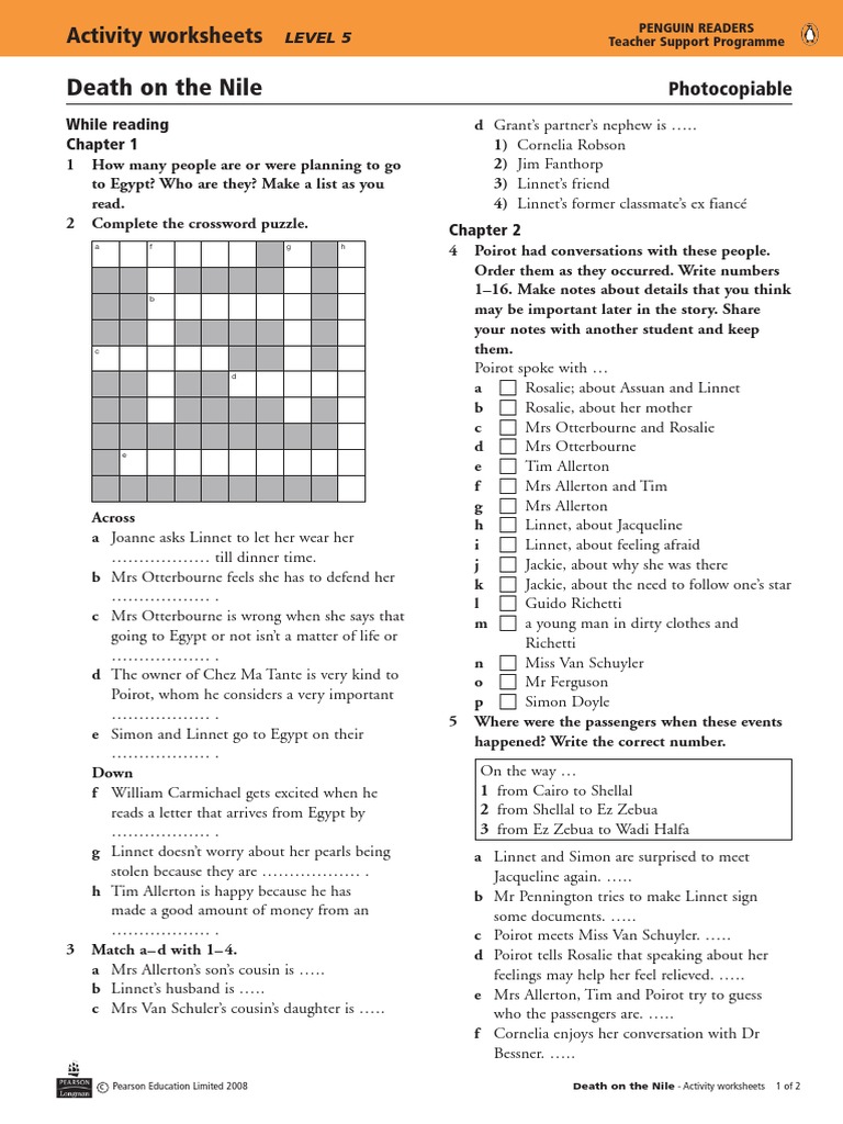 Death on the Nile Activity Worksheets | PDF | Hercule Poirot Novels ...