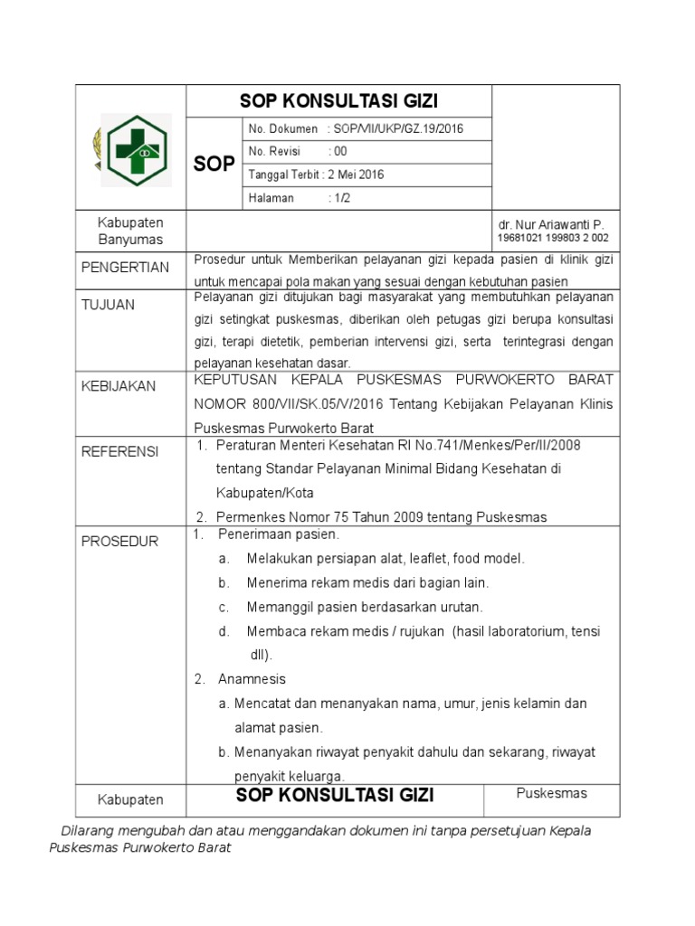 SOP Konsultasi Gizi | PDF