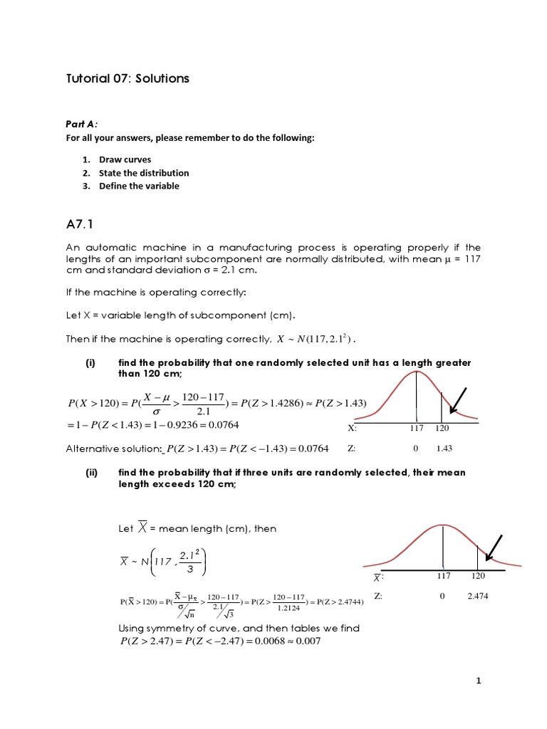 Tutorial 07 Solutions | PDF | Mean | Normal Distribution