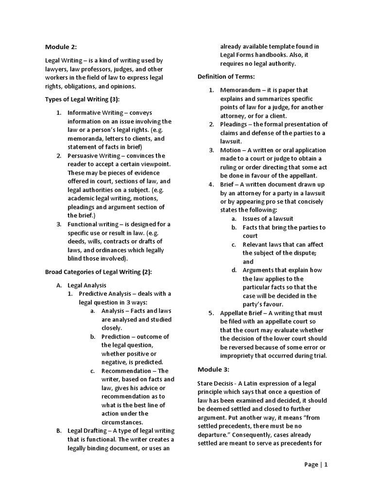Legal Writing Reviewer for Finals | Precedent | Brief (Law)