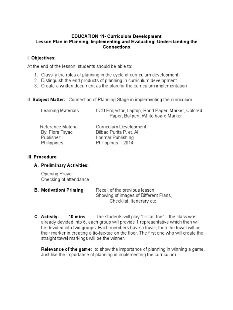 Lesson Plan in Curriculum Development | PDF | Lesson Plan | Educational ...