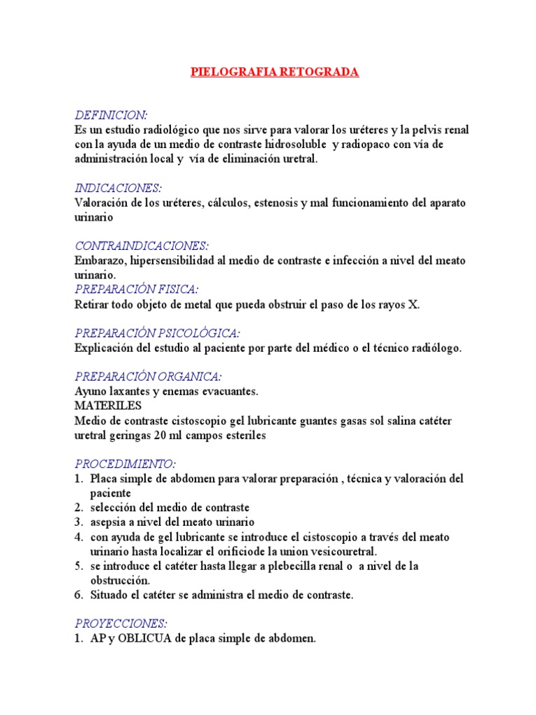 Pielografía Retrógrada: Guía Completa | PDF
