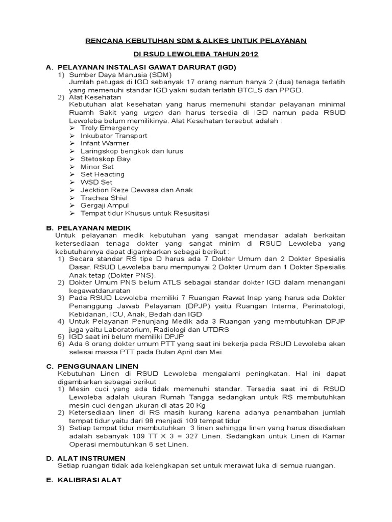 Rencana SDM dan Alkes RSUD Lewoleba 2012 | PDF