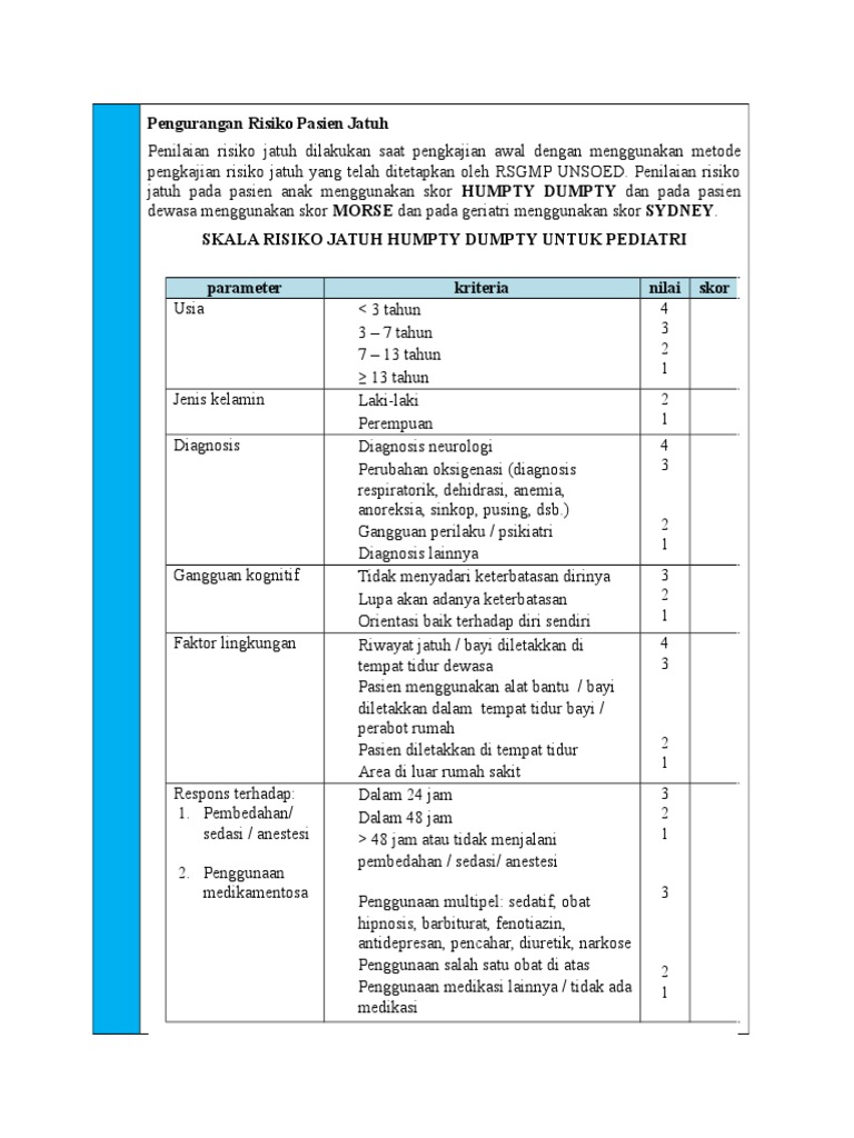 Skala Penilaian Resiko Jatuh | PDF