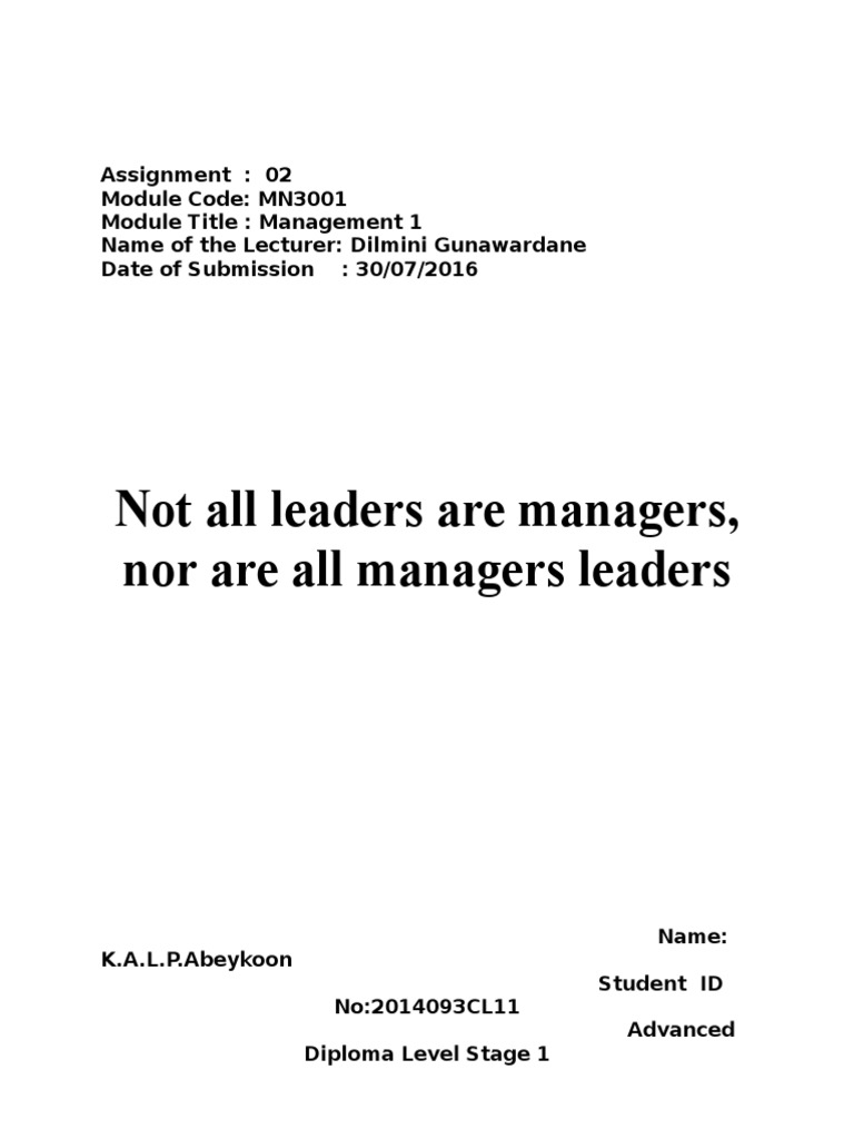 Not All Leaders Are Managers, Nor Are All Managers Leaders | PDF ...