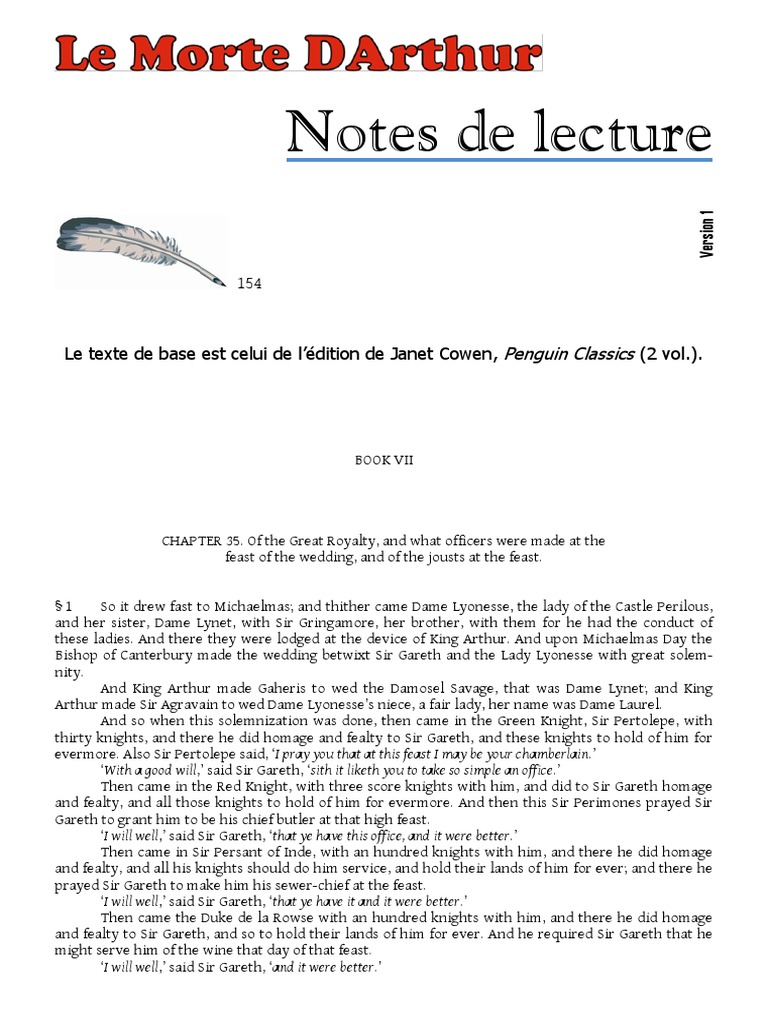 "Le Morte DArthur": Notes de Lecture Volet 154 | PDF | Tristan | Lancelot
