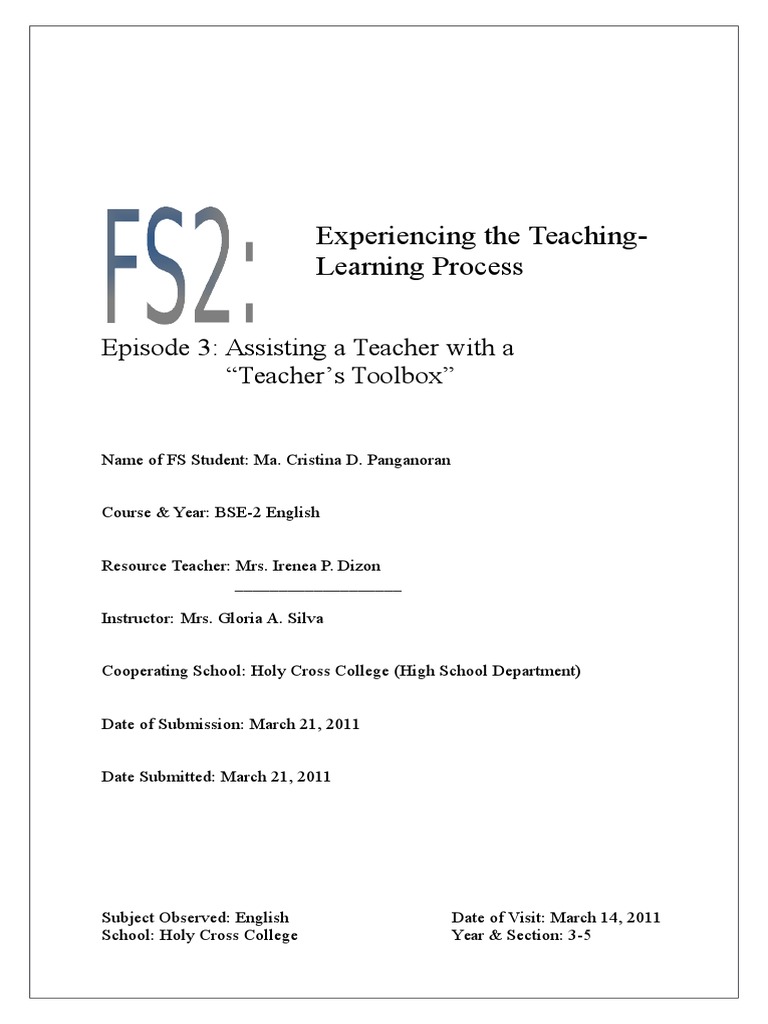 Experiencing The Teaching-Learning Process: Episode 3: Assisting A Teacher With A "Teacher's ...