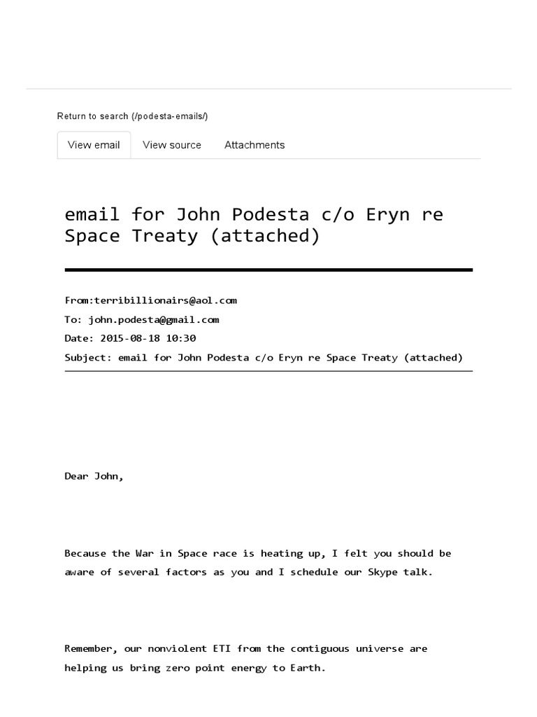 Podesta Email on Space Treaty | PDF | Strategic Defense Initiative ...