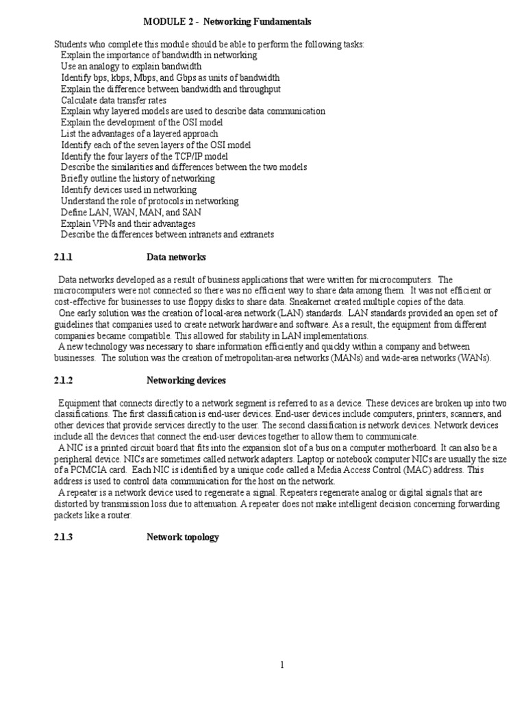 MODULE 2 - Networking Fundamentals | PDF | Network Topology | Osi Model