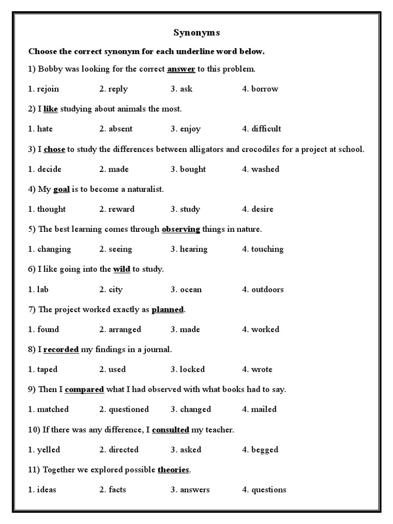 Synonyms Antonyms Worksheet | PDF