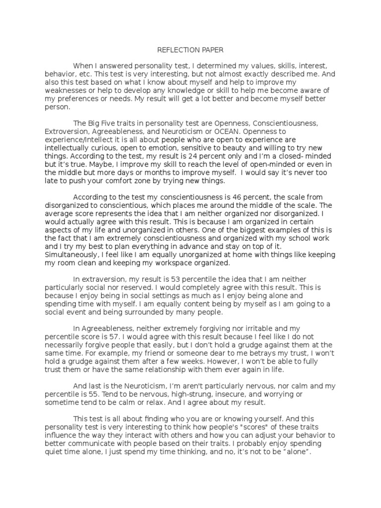 Personality Test Reflection Essay | PDF | Extraversion And Introversion ...