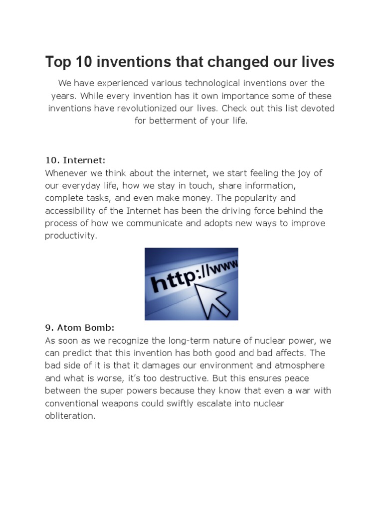 Top 10 Inventions That Changed Our Lives | PDF | Calendar | Energy And ...