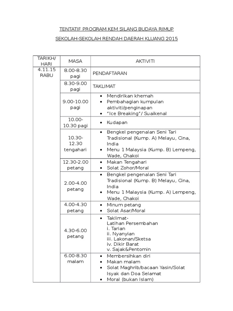 Tentatif Program Kem Silang Budaya Rimup | PDF | Kajian Bahasa Asing