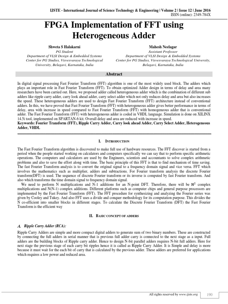 FPGA Implementation of FFT Using Heterogeneous Adder | PDF | Fast Fourier Transform | Discrete ...