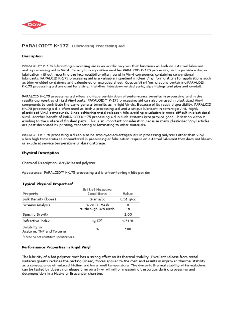 Paraloid - k-175 Full Details | PDF | Polyvinyl Chloride | Extrusion