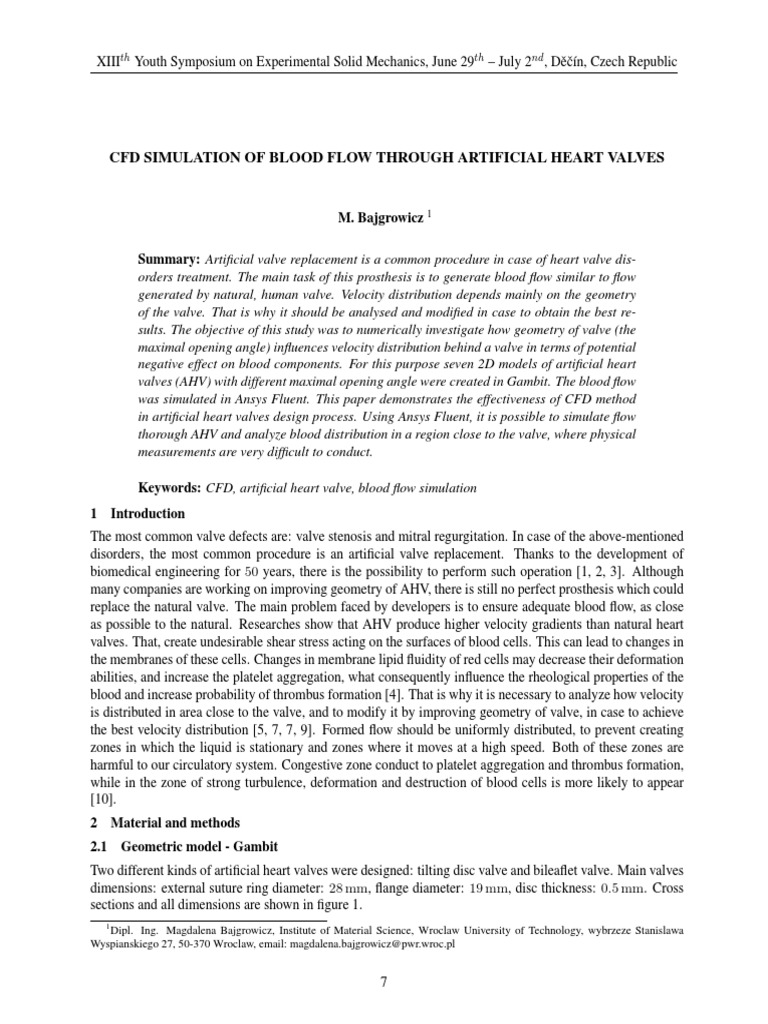 CFD Simulation of Blood Flow Through Artificial Heart Valves | PDF ...