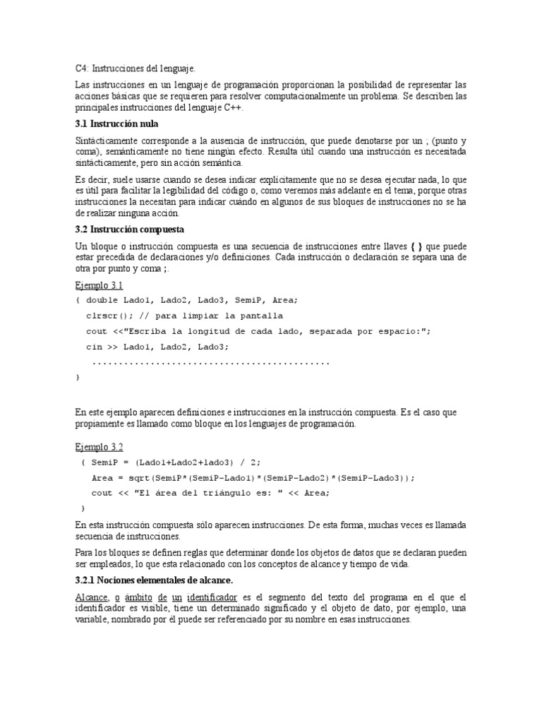 C4 Instrucciones Del Lenguaje | PDF | Lenguaje de programación ...