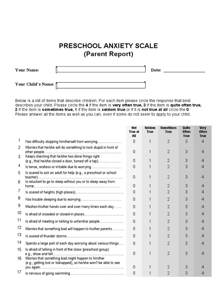 Scas Preschool Scale PDF | PDF | Psychological Concepts | Behavioural ...
