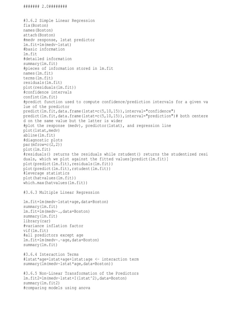 Introduction To Statistical Learning R Labs and Exercises Code | PDF ...